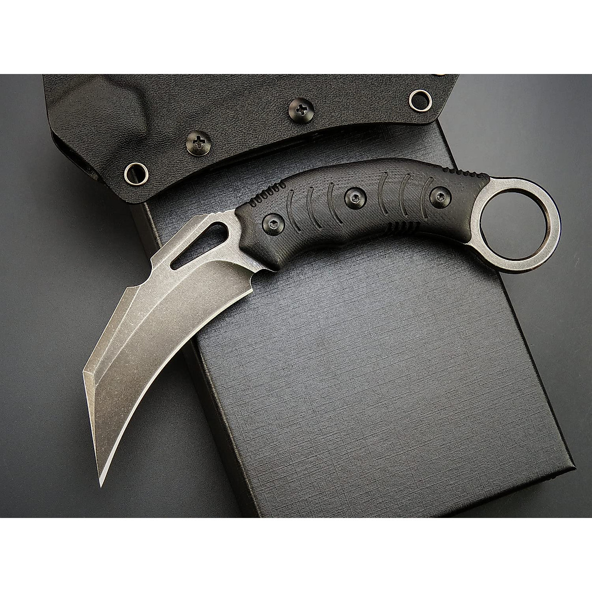 Ccanku C1298 Claw knife,Fixed Blade Knife,D2 Steel Blade+G10 Handle Outdoor EDC Tool Knives with Kydex Sheaths for Hunting, Survival, Camping(Black) …