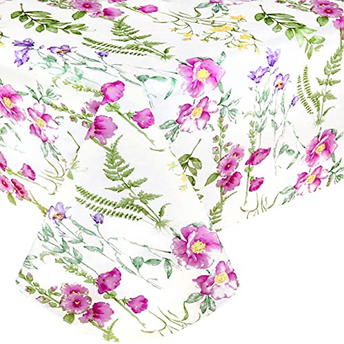 Newbridge Easter Wildflower Fields Floral Vinyl Flannel Backed Tablecloth, Spring Wild Flowers Easy Care Vinyl Tablecloth with Flannel Backing, 60 Inch x 120 Inch Oblong/Rectangle