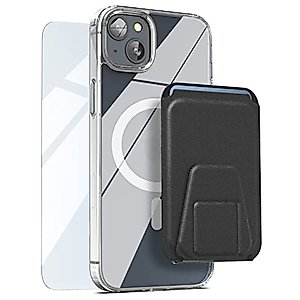 Encased Wallet Case Set Designed for iPhone 14 Plus Case with Magnetic Kickstand Card Holder (Screen Protector Included) Compatible with MagSafe, Crystal Clear (3-in-1)