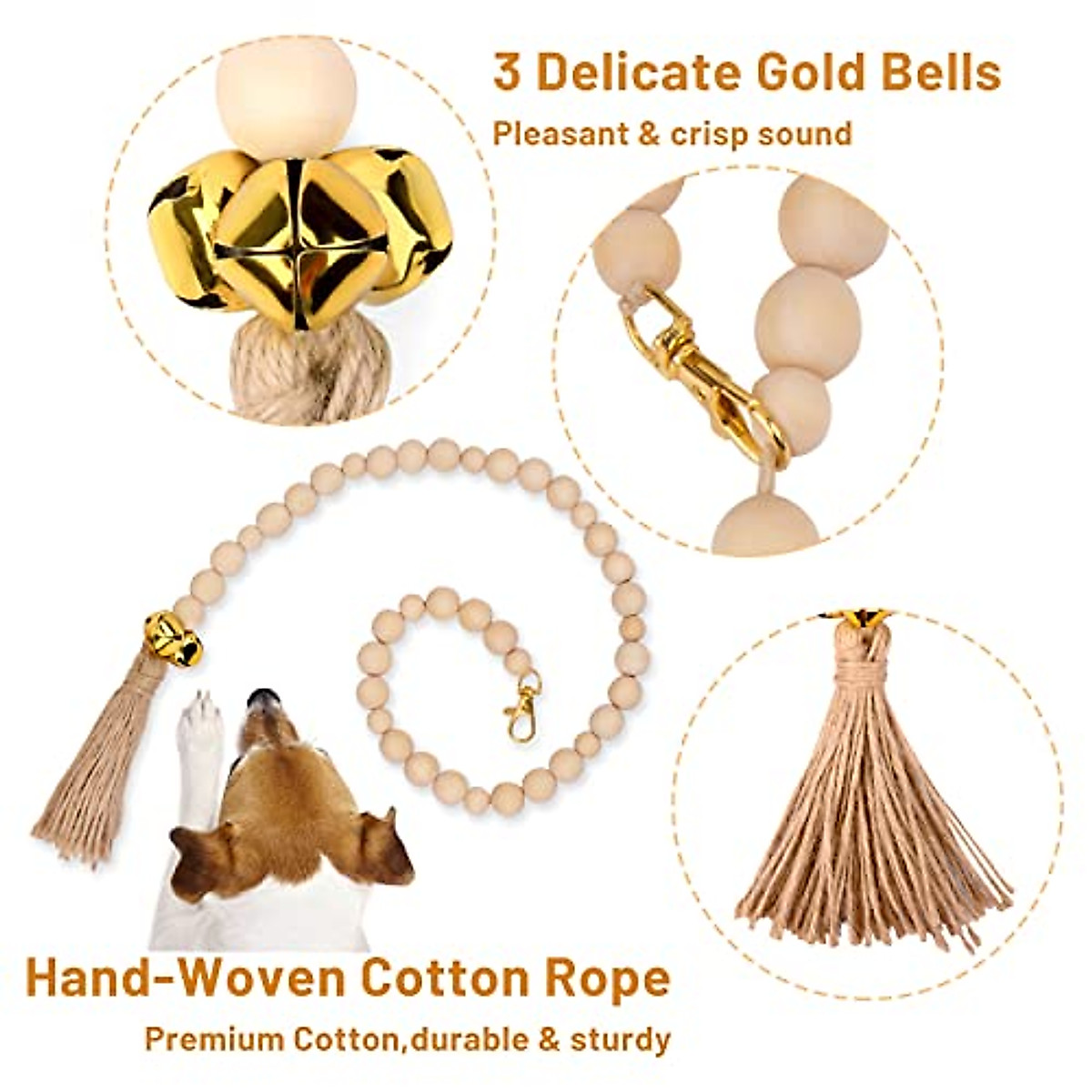 HOSFROLL Dog Doorbell, Dog Bell for Door Potty Training Bell Dog Supplies Door Bell for Dogs to Ring to Go Outside Puppy Training Potty Bells Hanging Handwoven Cotton Rope Copper Bells