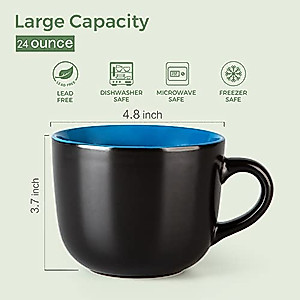 AmorArc 24 oz Soup Mugs with Handles, Jumbo Ceramic Bowls Mugs Set with handles for Coffee Cereal Cappuccino Snacks, Microwave&Dishwasher safe Soup Cups for Meal-Multicolor