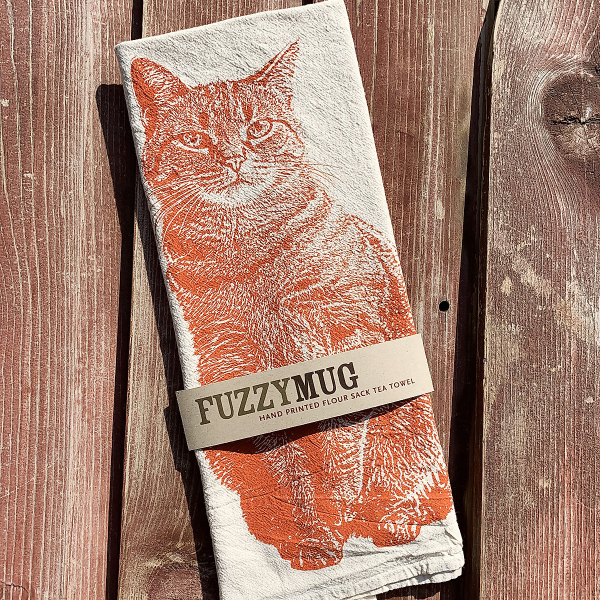 Tabby Cat Tea Towel in Orange, Cat Tea Towel, Cat Towel, Orange Cat Towel - Hand Printed Flour Sack Tea Towel, Cat Towel, Christmas Cat Towel