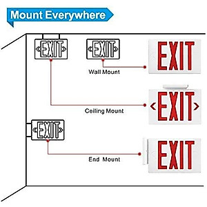 EXITLUX 1 Pack Red Led Exit Sign with Emergency Lights with Battery Backp -Two LED Adjustable Head -120/277VAC-UL Listed-Exit Sign- ABS Fire Resistance for Power Failure.
