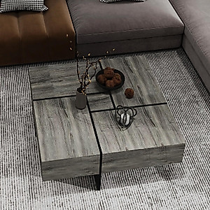 Furnnylane Modern Coffee Table with 4 Drawers,Square Coffee Table with Storage for Living Room,Grey,31.5" D x 31.5" W x 15.7" H