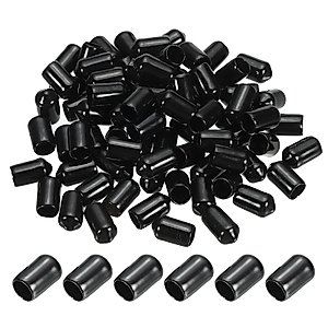 PATIKIL 7MM Vinyl Rubber End Caps, 150 Pack Flexible Bolt Screw Covers Caps Round Thread Protector Caps for Metal Tubing Rod Bolts, Black