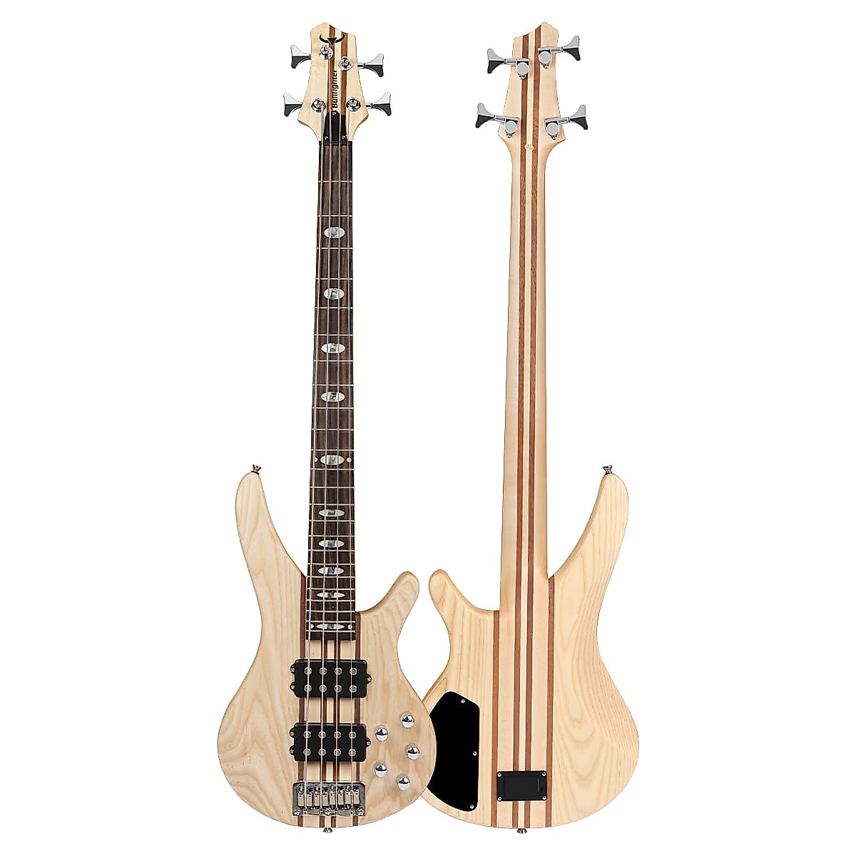 Bullfighter 4 String Electric Bass Guitar, Full Size Standard Right Handed Rosewood Fretboard Bass Kit with Gig Bag Strap Cable (wood)