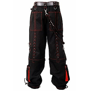 Men Gothic Bondage Trouser Cyber Red Thread Shorts Metal Studs Trouser Pant/USA (32)