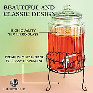 1.5 Gallon Glass Beverage Dispenser with Stainless Steel Spigot on Metal Stand, Mason Drink Dispenser For Parties, Sun Tea, Iced Tea, Water or Kombucha