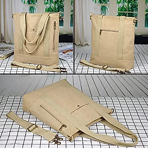 Work Tote Bags for Women Canvas Handbag Tote Purse with Zipper Lightweight Shoulder Bag for Office, Travel, School