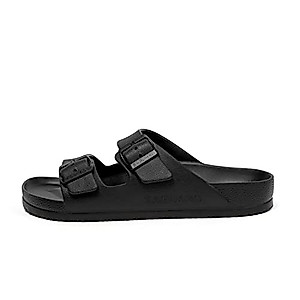 SAGUARO Men's Women's Comfort Double Buckle Sandals Lightweight Adjustable EVA Sandals with Rubble Sole Black