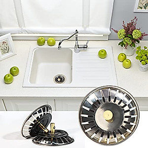 2 Pcs Kitchen Sink Strainer, Stopper Combo Basket Replacement for Standard 3-1/2 inch Drain, Stainless Steel Body with Plastic Knob, Rubber Stopper Bottom