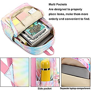 Bluboon School Backpack for Girls Teens Bookbag Set Laptop Backpack Lunch Box with Pencil Bag (Tie dye Pink)