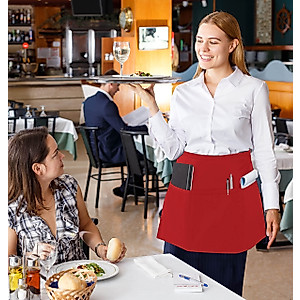 Utopia Wear 3 Pocket Waist Apron [Pack of 12], Server Waitress short for Men Women, Kitchen, Restaurant, Crafting, BBQ Work Server Aprons (Red)