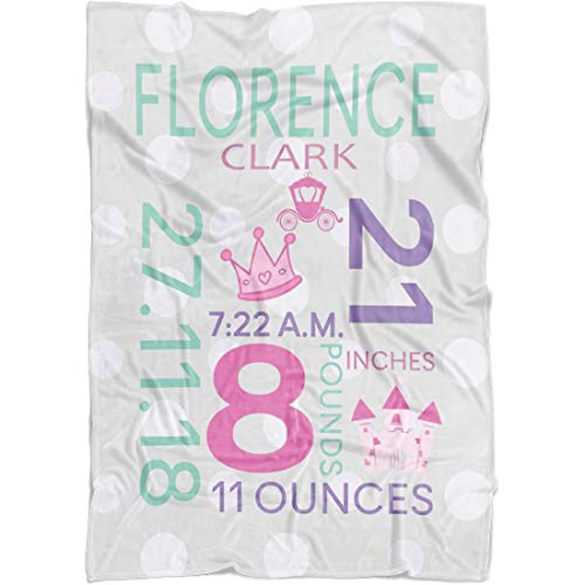 Personalized Baby Blanket with Birth Information for Girls and Boys. Customized Name Blanket from Baby's Name, Date of Birth, Weight, Length... Gift for New Born Baby, New Dad Mom (Girl-Princess)