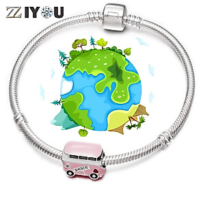 Pink Peace Bus Charms, 925 Sterling Silver with Enamel, Mini Beads fits Pandora Women Bracelets, Gifts for Travel/Mothers Day/Christmas