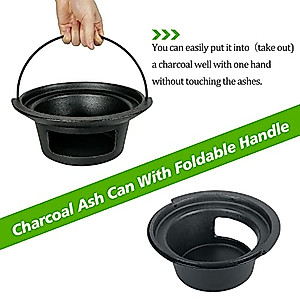 KAMaster New Cast Iron Ash Can with Embedded Handle for Large Big Green Egg,Must Haves Kamado Ash Basket Big Green Egg Accessories Kamado Joe Classic,Louisiana Grill LG24 and Other Similar Size Grill