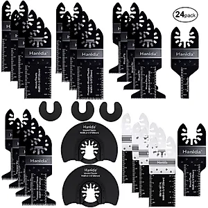 Hanida 24PCS Metal Wood Oscillating Multitool Blades Quick Release Oscillating Saw Blades Universal Multi Tool Blades Set Fit for Porter Cable Rockwell Ridgid Ryobi Milwaukee Dewalt Makita Bosch Fein…
