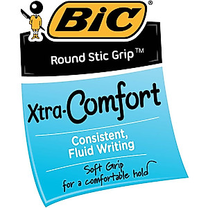 BIC Round Stic Grip Xtra Comfort Ballpoint Pen, Medium Point (1.2mm), Blue, 8-Count