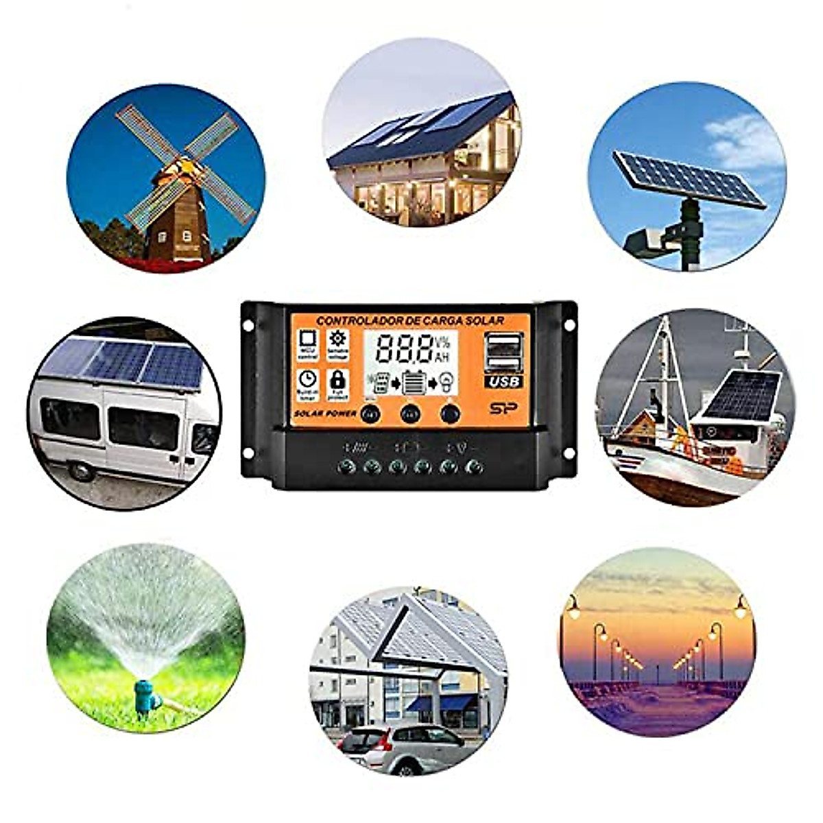 20A Solar Charge Controller, Solar Panel Charge Controller Intelligent Regulator with Dual USB Port 12V/24V,PWM Auto Paremeter Adjustable LCD Display Orange