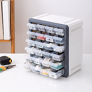 EZOWare Art Craft Storage Organizer Box, 24 Pull-Out Drawer Stackable Clear Plastic Divided Adjustable Container Bins for Small Parts, Scrapbook, Hobby, Sewing Supplies, Jewelry - White/Gray