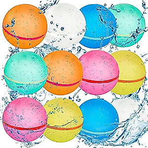 12PCS Silicone Reusable Water Balloons for Kids, Quick Fill Water Balls, Bomb Splash Ball, Magnetic Refillable Self Sealing Water Balloon, Summer Party Game Outdoor Waterballons