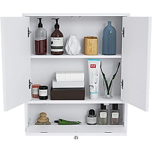 LUARANE Bathroom Medicine Cabinet, Wall Mounted Cabinet with Double Mirror Door Pull-Down Door, Storage Organizer Cabinet with Adjustable Shelf, Mirror Cabinet for Bathroom Living Room, White