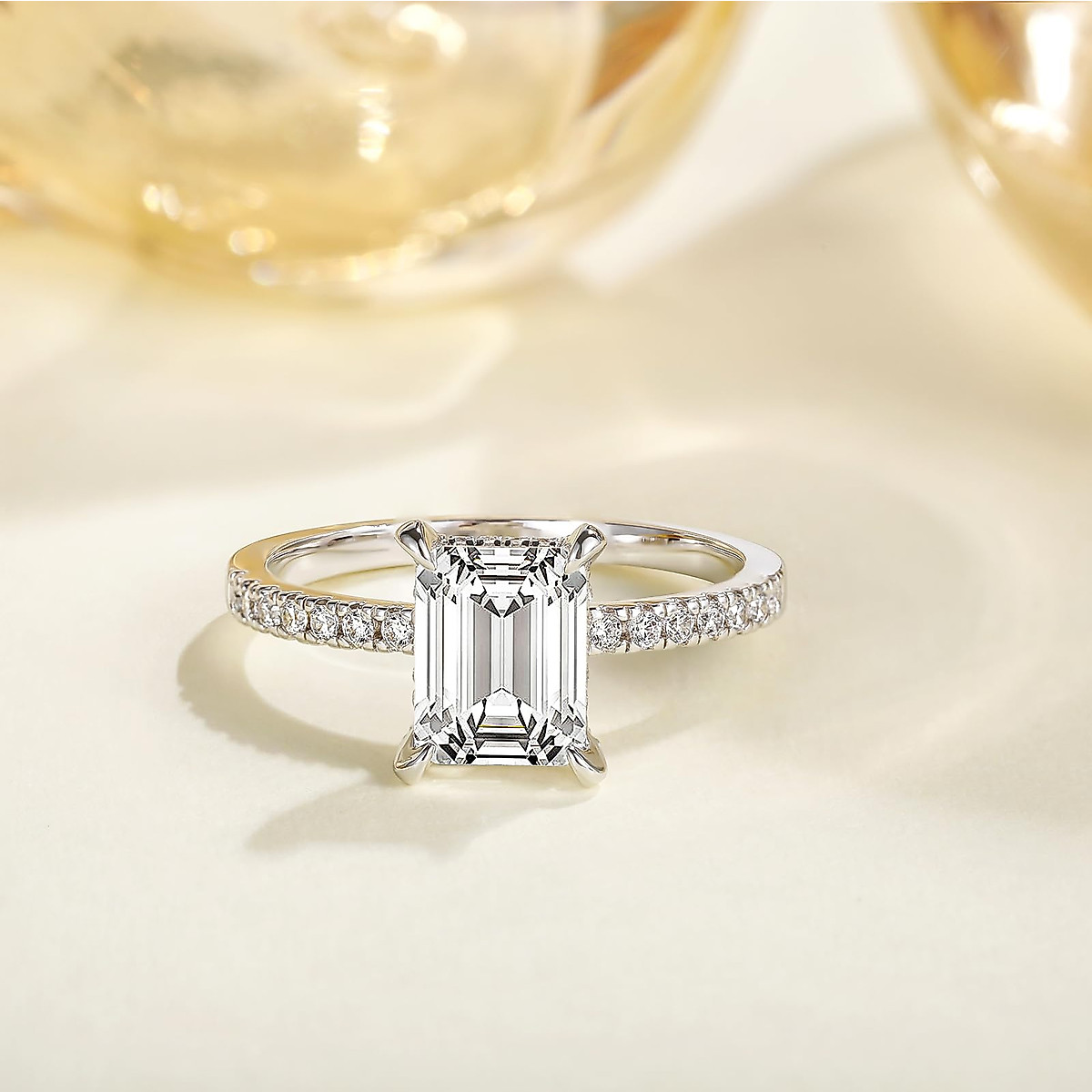 TIGRADE 3CT Engagement Ring for Women Emerald Cut Cubic Zirconia Wedding Band CZ Promise Wedding Ring Size 4-11, Silver, Size 7.5