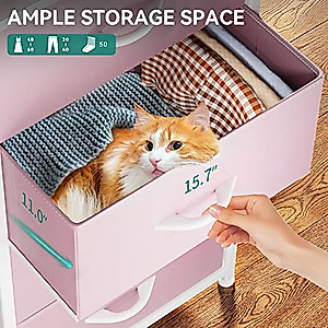 YITAHOME Dresser with 4 Drawers - Storage Tower Unit, Fabric Dresser for Bedroom, Living Room, Closets & Nursery - Sturdy Steel Frame, Wooden Top & Easy Pull Fabric Bins, Pink