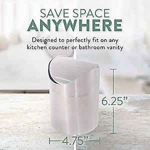 Estilo Mini Countertop Trash Can, Brushed Stainless Steel, Swing Top Lid Trash Bin 1.5 L / 0.40 Gallon, Silver Trash Can, Kitchen Countertop, Bedroom, Home Office, (EST0159)