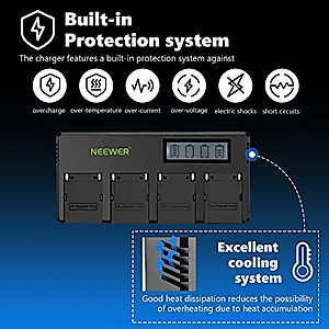 Neewer 4-Channel NP-F Battery Charger with LCD Screen & Power Adapter, Compatible with Sony NP-F550 F570 F750 F770 F930 F950 F960 F970 FM50 FM500H QM71 QM91 QM71D QM91D Camcorder Li-ion Batteries