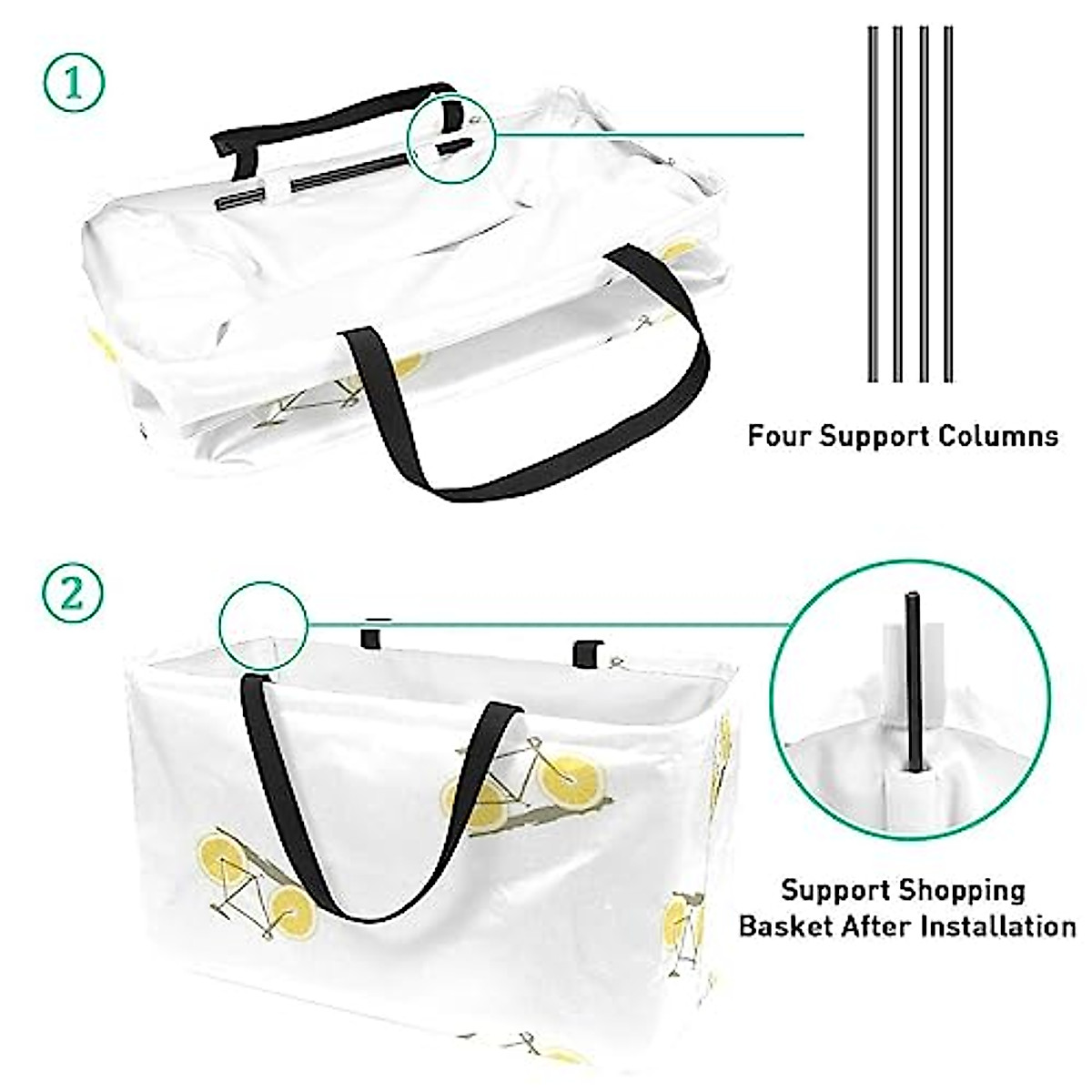 Bicycle Full Print Large Capacity Laundry Organizer Tote Bag - Reusable and Foldable Oxford Cloth Shopping Bags