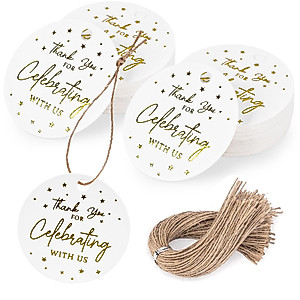 SallyFashion 120PCS Thank You Gift Tags, Round Gift Tags Paper Tags 2 Inch Circle Labels with String for Party Birthday