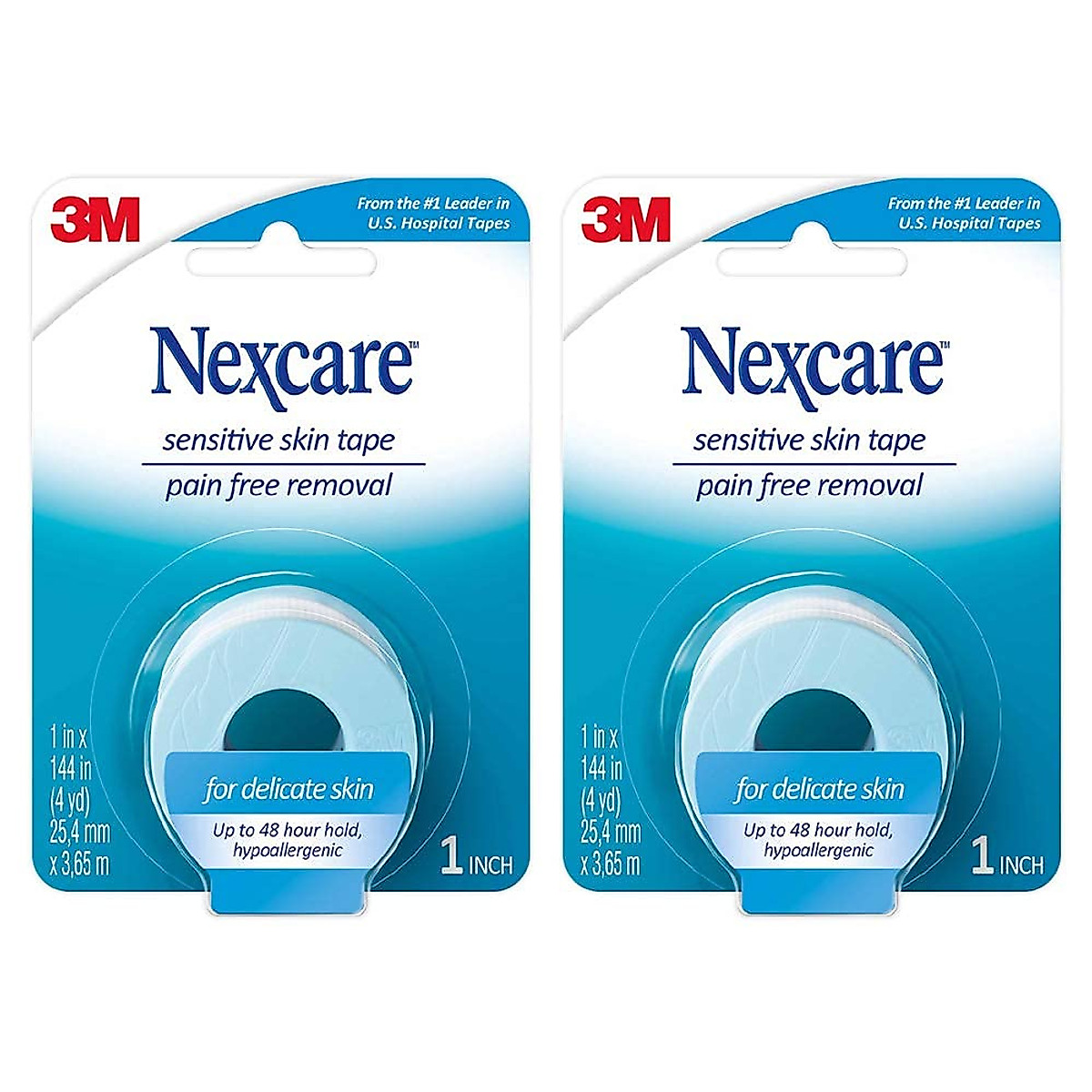 Nexcare Sensitive Skin Tape, 1 in x 4 yds, 2 Count (Pack of 1)