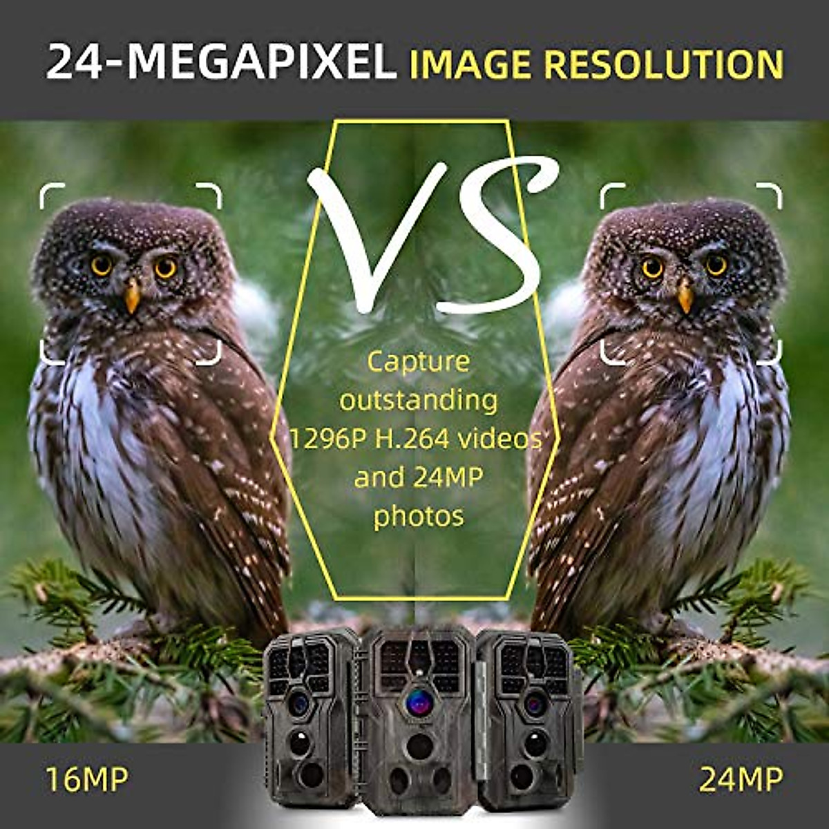2-Pack Outdoor Trail Game Cameras 24MP Picture 1296P/1080P Video Wildlife Hunting Deer Camera 100ft Night Vision No Glow 0.1S Trigger Speed Motion Activated Waterproof Password Protected Time Lapse