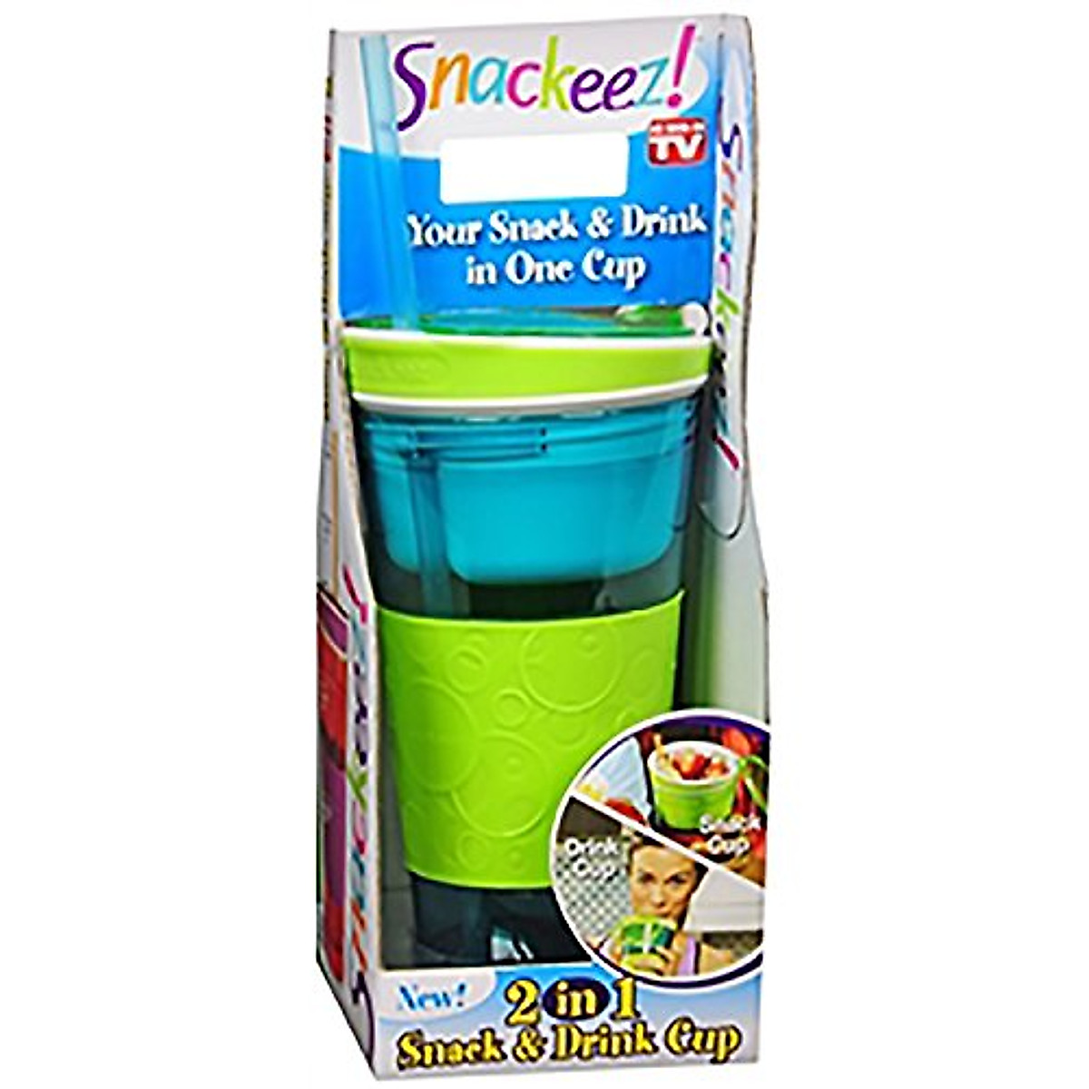 Snackeez Travel Cup Snack and Drink in One Container Green/Blue