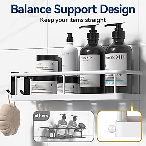 YASONIC Shower Caddy Adhesive 5 Pack, No Drill Bathroom Shower Organizers with Removable Hooks, Rust Proof Shower Shelves for Inside Shower, Wall-Mounted Shower Holder, White