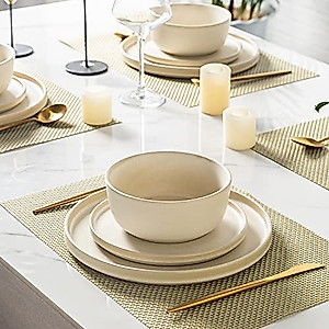 AmorArc Stoneware Dinner Plates Set of 4, 10.25 Inch Reactive Matte Glaze Ceramic Plates Set, Modern Dinnerware Dish set for Kitchen,Microwave, Dishwasher Safe, Scratch Resistant - Ivory