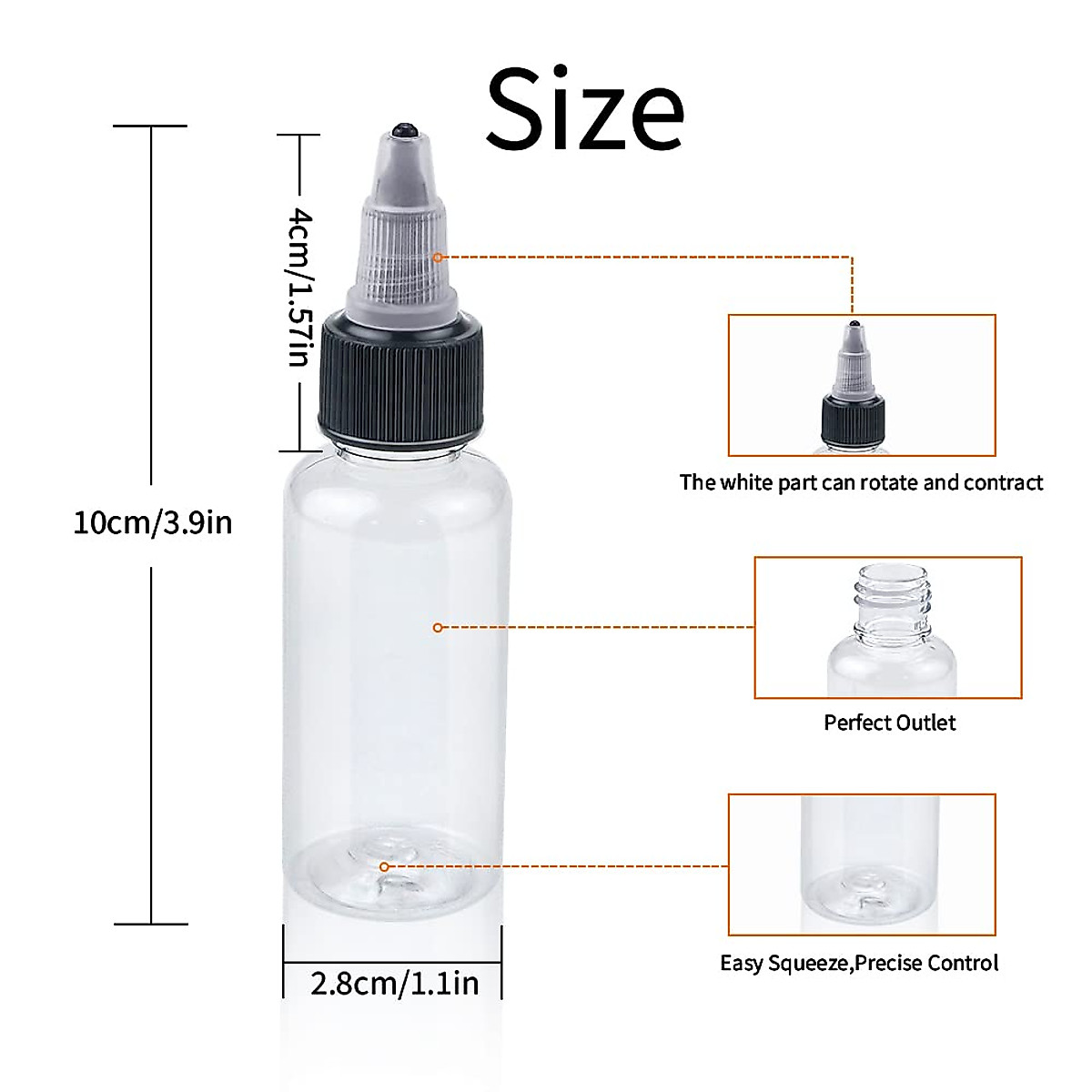 ISUSSER Pack of 40 PCS Clear Refillable Empty Plastic Squeeze Bottle with Black Twist Top Caps, 1oz/30ml