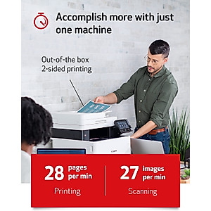 Canon imageCLASS Series Wireless Color All-in-One Laser Printer, Multifunction, Up to 28 ISO ppm, Mobile-Ready, Duplex Compatible with Alexa, Bundle JAWFOAL Printer Cable White