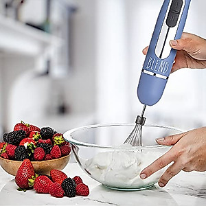 Rae Dunn Immersion Hand Blender- Handheld Immersion Blender with Egg Whisk and Milk Frother Attachments, 2 Speed Blender, 500 Watts, Stainless Steel Blade (Navy)