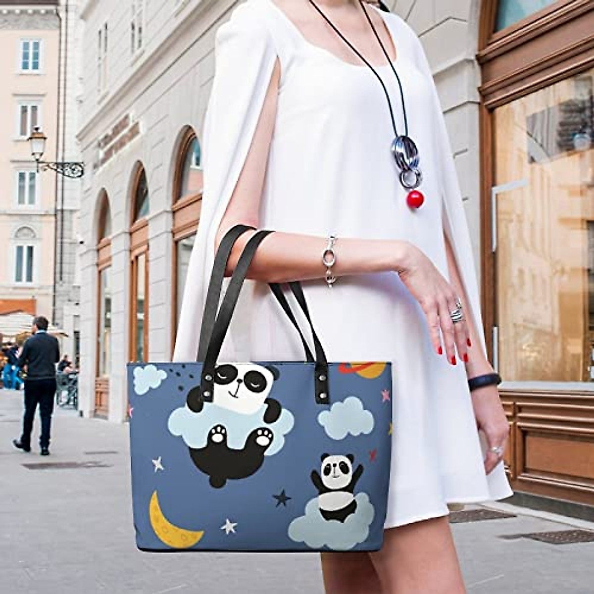 Womens Handbag Panda Patterns Leather Tote Bag Top Handle Satchel Bags For Lady