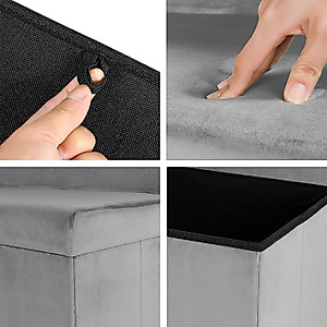 B FSOBEIIALEO Folding Storage Ottoman with Seat Back Footstool Space-Saving Room Organizer Cube Box for Seating & Resting (Grey, Large)