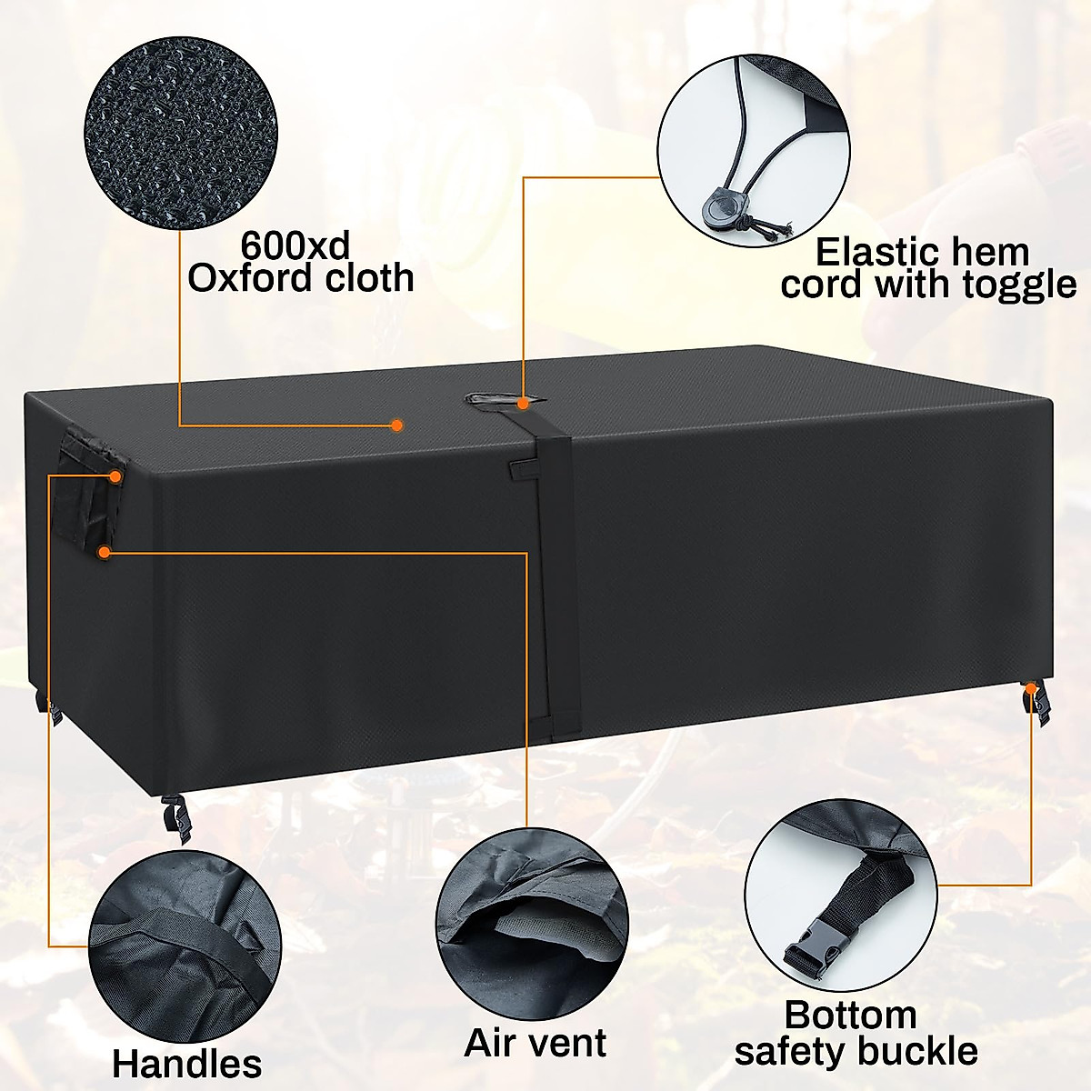 Preboun Rectangular Patio Table Cover with Umbrella Hole and Umbrella Cover Heavy Duty Patio Furniture Cover Outdoor Waterproof Patio Table Umbrella Cover, 84" L x 44" W x 24" H, Black (1 Set)