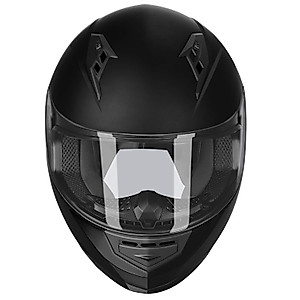 GLX GX11 Compact Lightweight Full Face Motorcycle Street Bike Helmet with Extra Tinted Visor DOT Approved (Matte Black, Large)