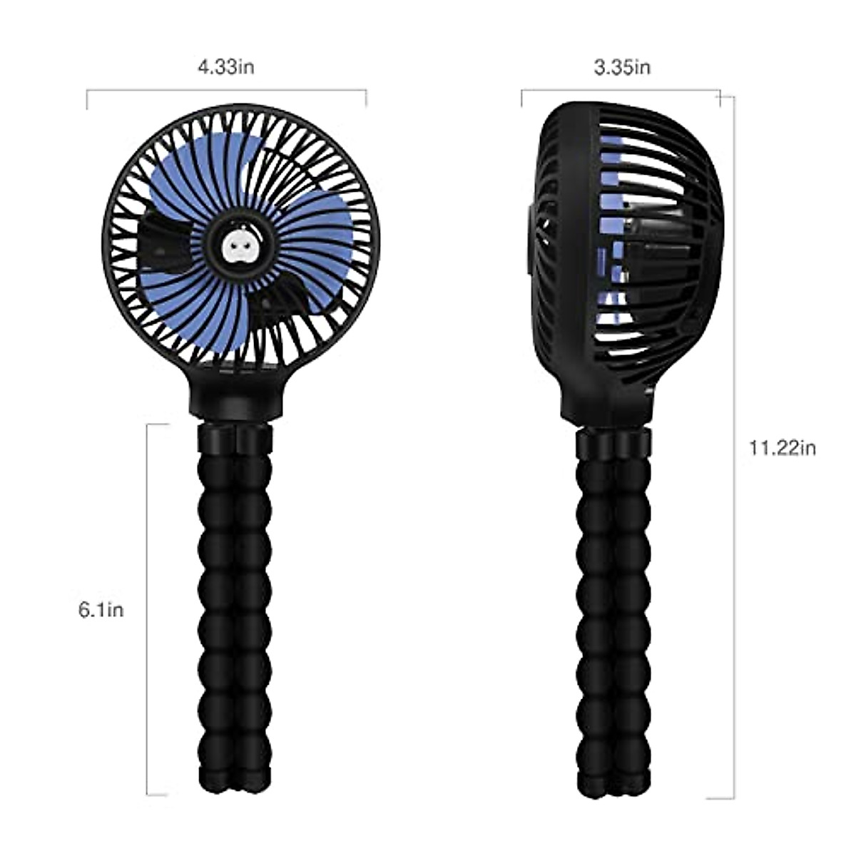 TRELC Mini Handheld Stroller Fan, Personal Portable Baby Fan with Flexible Tripod, 2023 Upgraded Version, Gift for Children, Rechargeable Fan for Office Room Car Traveling BBQ Gym Fan (Black)
