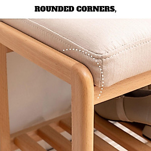 Vadisun Wood Shoe Bench - Mid-Century Modern Storage Bench for Entryway and Living Spaces (Original Wood Colour, 23.62 inch)