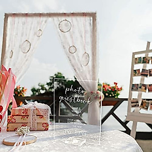 2 Pieces Wedding Photo Guest Book Sign 8 x 10 Inch Acrylic Wedding Signs for Ceremony and Reception Clear Photo Booth Sign with Stand Wedding Memory Table Sign for Anniversary Birthday Parties