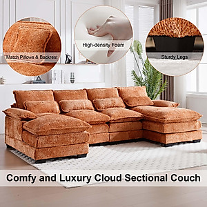 GNIXUU 110" Sectional Sofa Cloud Couch for Living Room, Modern Chenille U Shaped Couch, Comfy Modular Sofa Sleeper with Double Chaise & Memory Foam(Orange)