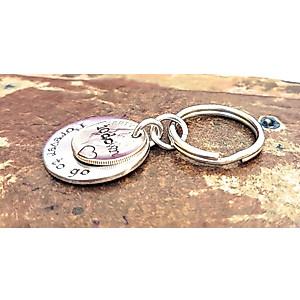 10 Down and Forever To Go 10th Year Anniversary Gift Key Chain with a 2014 Dime and Silver Aluminum Charm