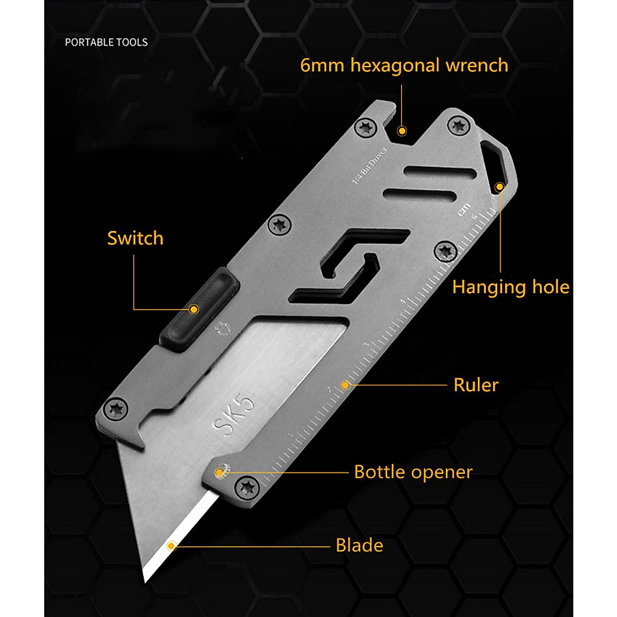 KUNSON Stainless Steel Keychain Utility Knife, Portable Pocket Retractable Box Cutter for Cartons, Cardboard and Boxes, Office and Home EDC Use Extra 5 Blades Included, Grey